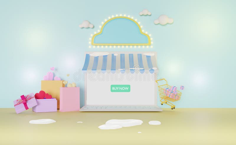 3D Shop Facade, Online Shopping Concept, Winter. 3d Illustration or 3d ...