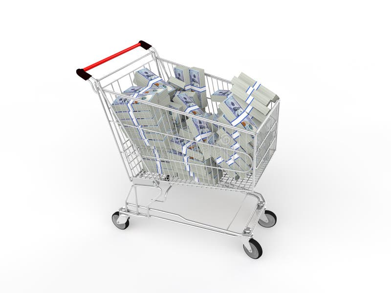 3d shopping cart with cash stock illustration. Illustration of isolated ...