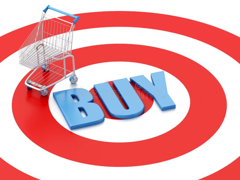 3d Shopping Cart on Target. E-commerce Concept Stock Illustration ...