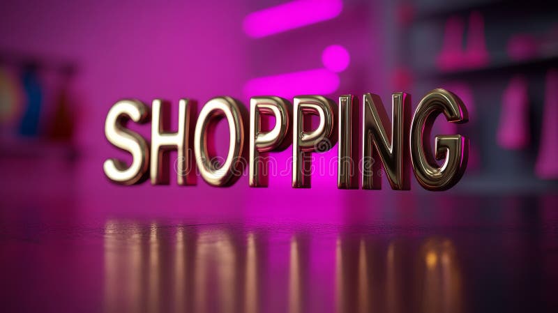 3D Shopping Text with Neon Lights on a Pink Background. Stock Photo ...