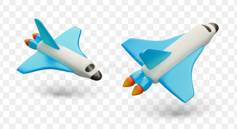 3D Shuttle in Flight. Colorful Spaceship, View from Different Sides ...