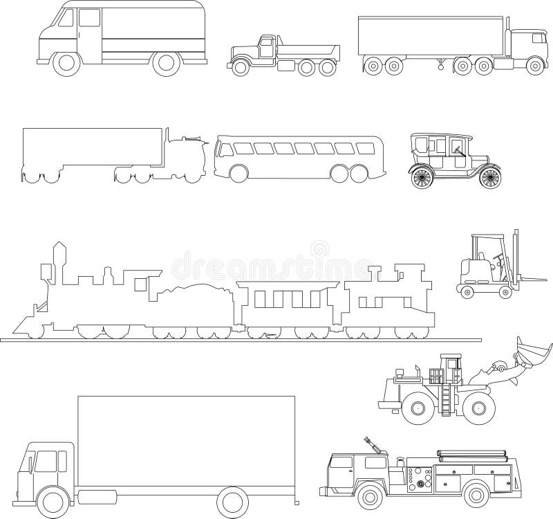 2D Side View Drawing of Car, Tractor, and Pickup Truck Vector ...