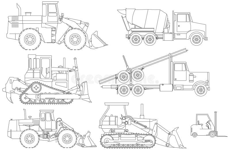 2D Side View Vector Drawing of a Tractor for Technical and Engineering ...