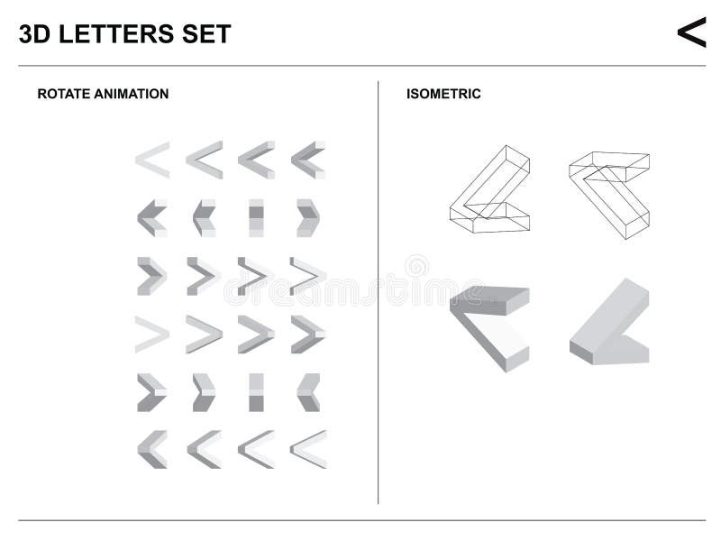 3d less-than Sign Alphabet Letters Set Animate Isometric Wireframe ...