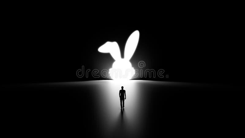 3D Silhouette of a Man Walking into a Rabbit Hole Stock Illustration ...