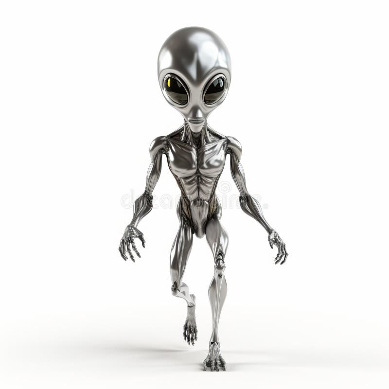 3d Silver Alien on White Background - High Resolution 8k Style Stock ...