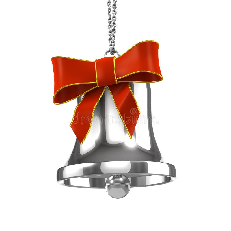 3d Silver Bell with Red Ribbon Stock Illustration - Illustration of ...
