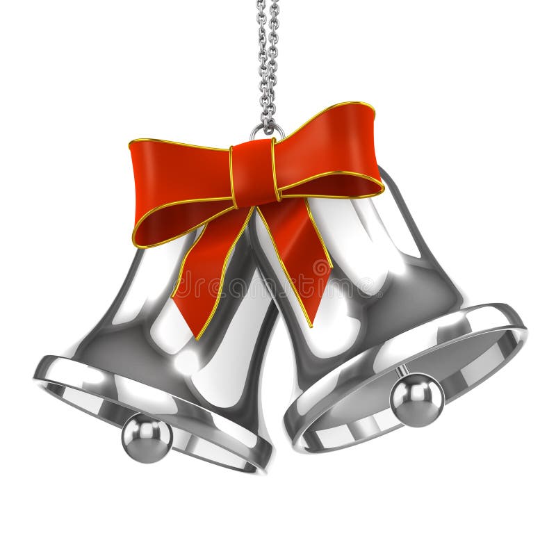 3d Silver Christmas Bells with Red Ribbon Stock Illustration ...