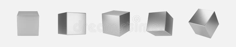 3d Silver Metal Cubes Set Isolated on Light Background. Render a ...