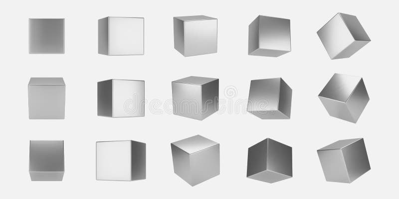 3d Silver Metal Cubes Set Isolated on Light Background. Render a ...
