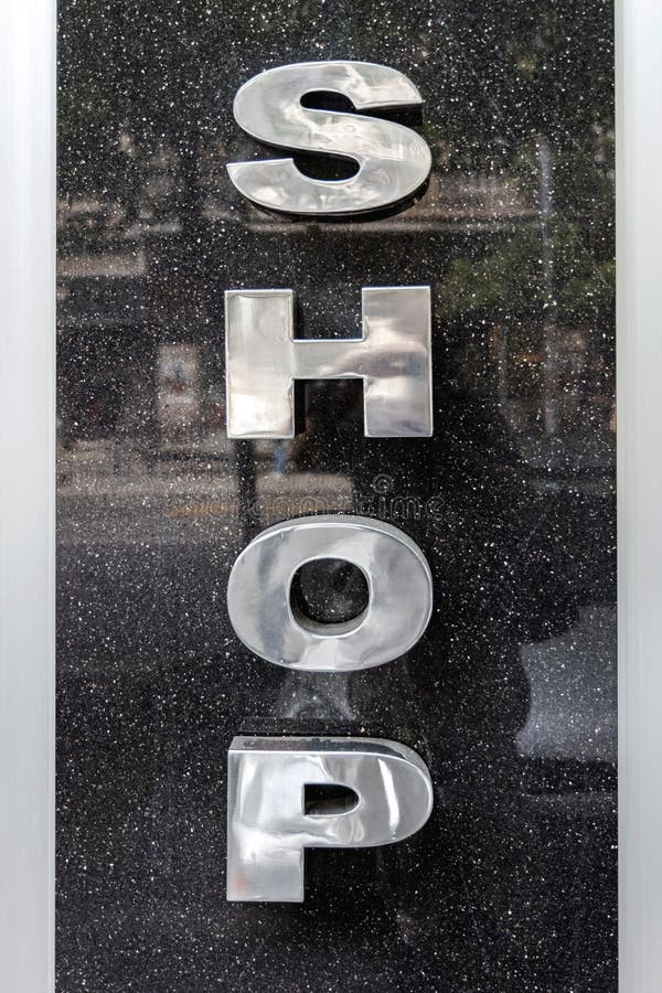 3d Silver Sign Shop stock photo. Image of balkans, building - 251537364