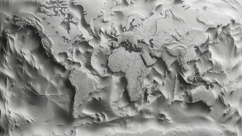 3D Silver Metallic Embossed World Map. Silver World Map Stock Photo ...