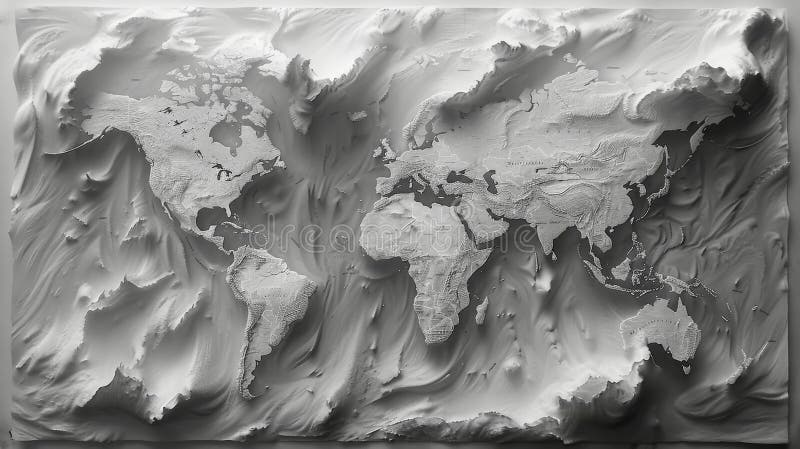 3D Silver Metallic Embossed World Map. Silver World Map Stock Photo ...
