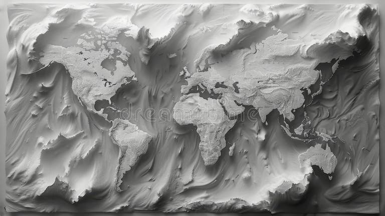 3D Silver Metallic Embossed World Map. Silver World Map Stock Photo ...