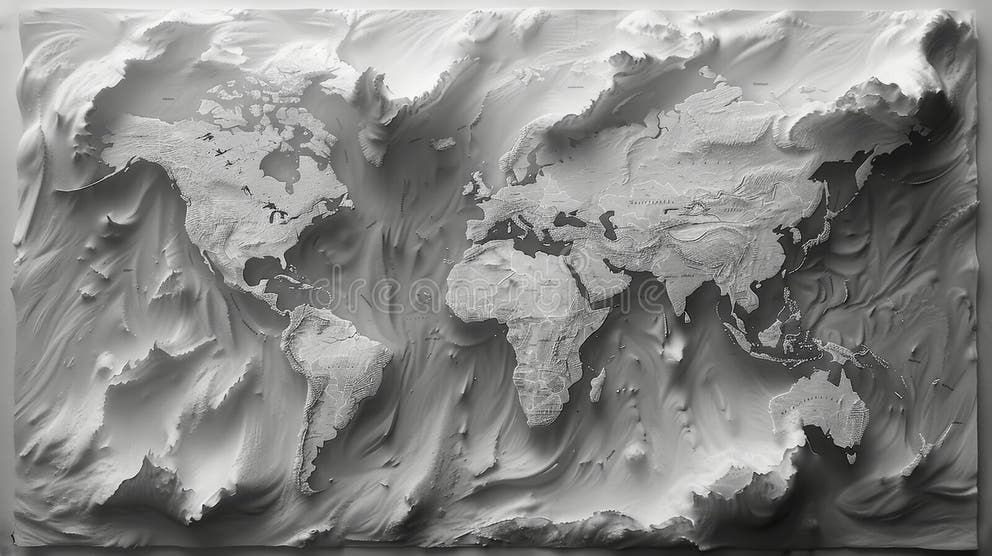 3D Silver Metallic Embossed World Map. Silver World Map Stock Photo ...