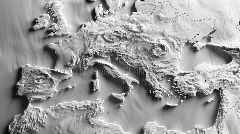 3D Silver Metallic Embossed World Map. Silver World Map Stock Image ...