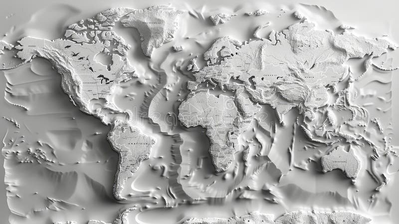 3D Silver Metallic Embossed World Map. Silver World Map Stock Image ...