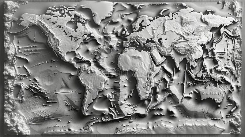 3D Silver Metallic Embossed World Map. Silver World Map Stock Photo - Image of europe, shiny ...