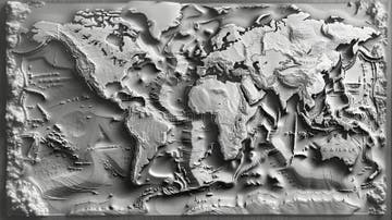 3D Silver Metallic Embossed World Map. Silver World Map Stock Photo ...