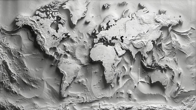 3D Silver Metallic Embossed World Map. Silver World Map Stock Photo ...