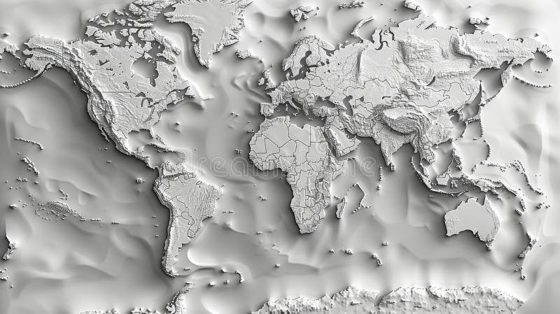 3D Silver Metallic Embossed World Map. Silver World Map Stock Photo ...
