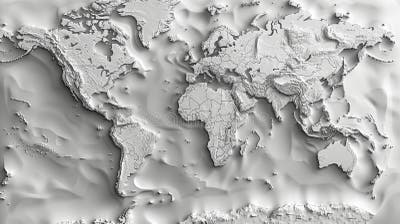 3D Silver Metallic Embossed World Map. Silver World Map Stock Image ...