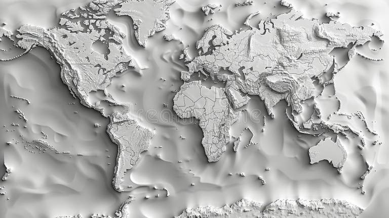3D Silver Metallic Embossed World Map. Silver World Map Stock Image ...