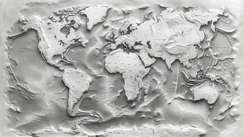 3D Silver Metallic Embossed World Map. Silver World Map Stock Image ...