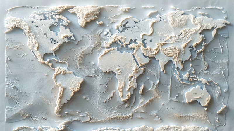 3D Silver Metallic Embossed World Map. Silver World Map Stock Photo ...
