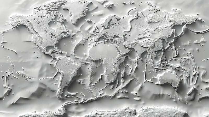 3D Silver Metallic Embossed World Map. Silver World Map Stock Photo ...