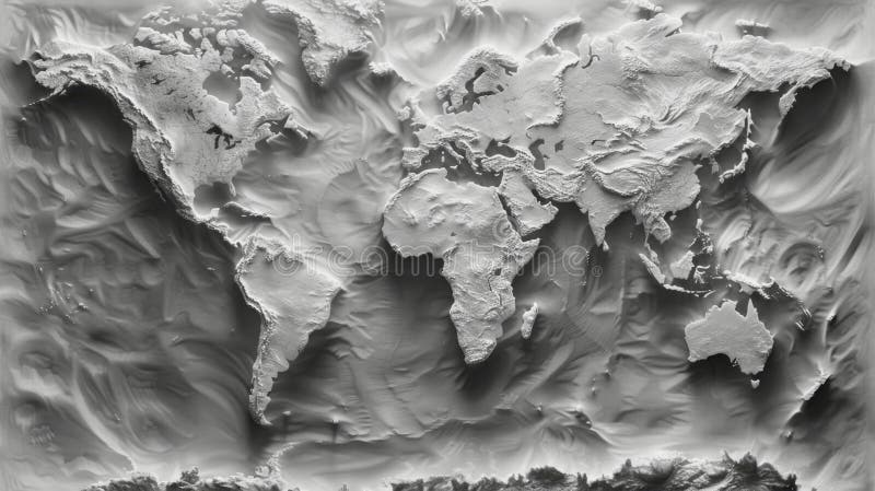 3D Silver Metallic Embossed World Map. Silver World Map Stock Photo ...