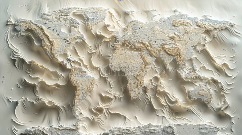 3D Silver Metallic Embossed World Map. Silver World Map Stock Photo ...