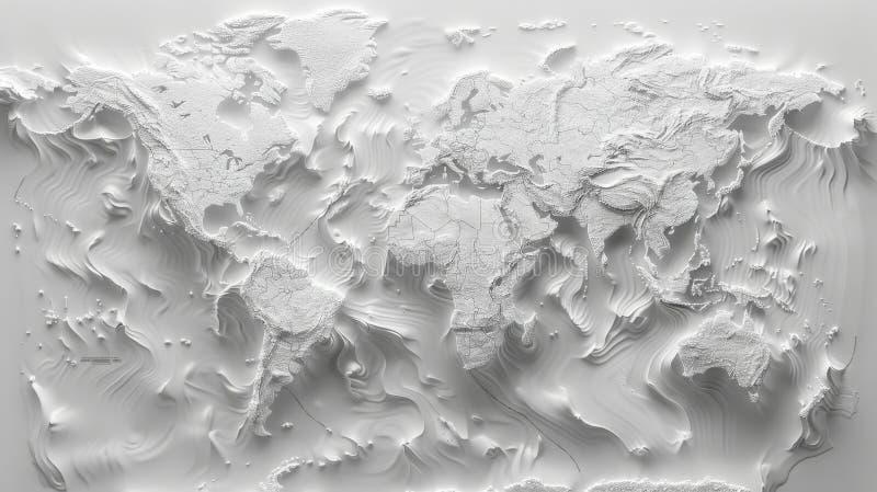 3D Silver Metallic Embossed World Map. Silver World Map Stock Image ...