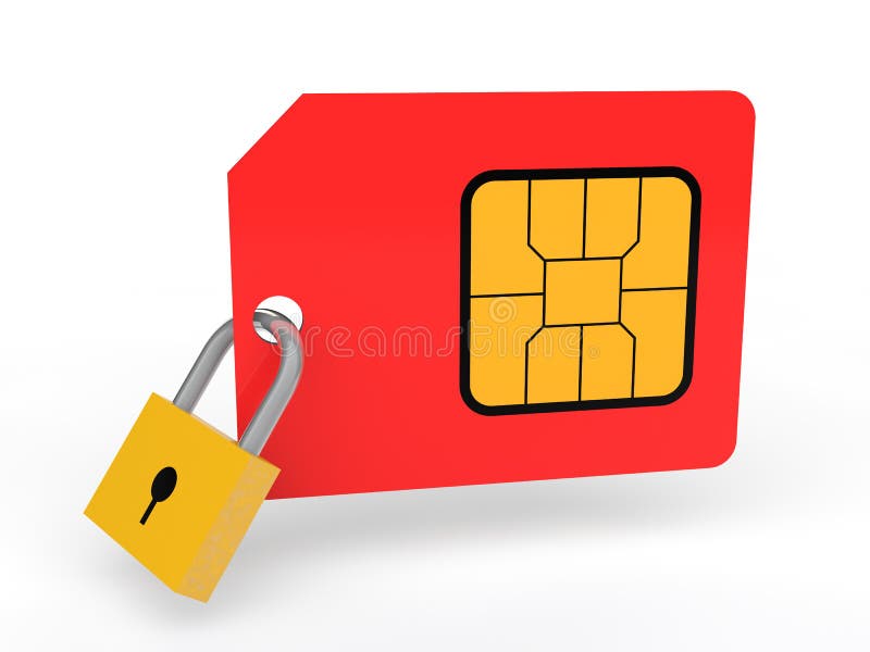 3d SIM card with padlock stock illustration. Illustration of card ...