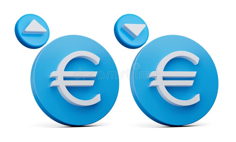 3d Simple Blue Euro Coin, Increase & Decrease Icon Isolated on White Background, 3d Illustration ...