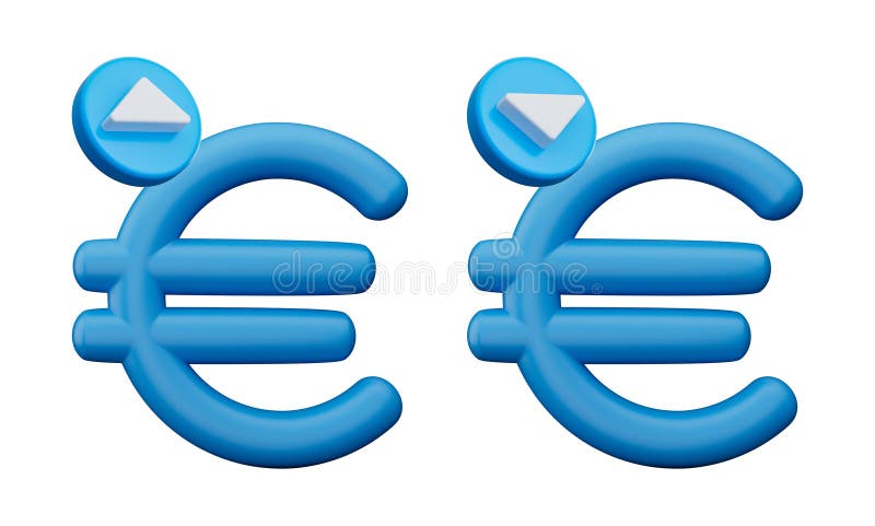 3d Simple Blue Euro Symbol, Increase & Decrease Icon Isolated on White ...