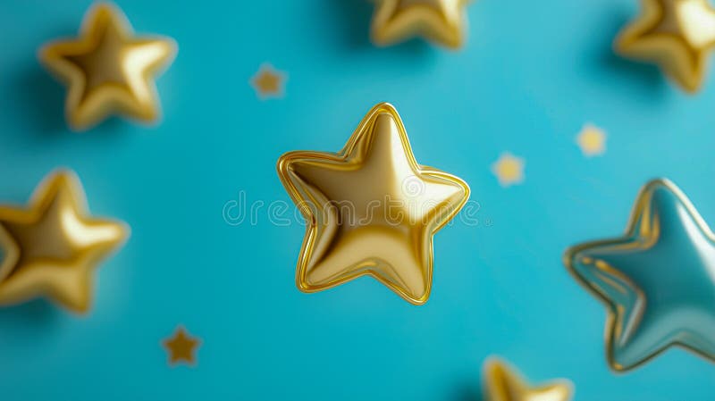 3d Simple Golden Flying Stars Icons Pattern Pastel Blue Solid Color ...