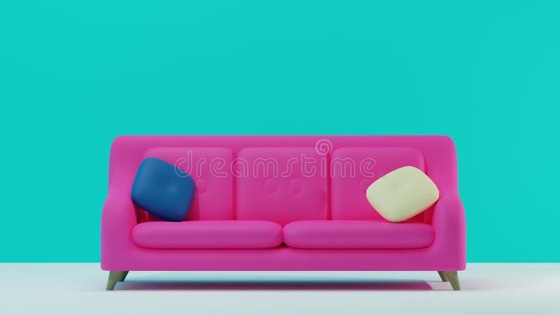 3d Simple Sofa with Pillows Front View Stock Illustration ...