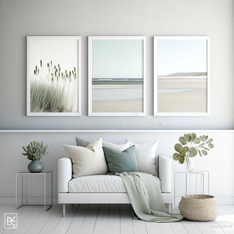 A Mock-up Living Room in 3D Rendering, with a Soft Color Palette and ...