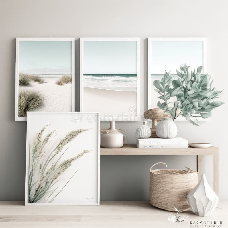 A Mock-up Living Room in 3D Rendering, with a Soft Color Palette and ...