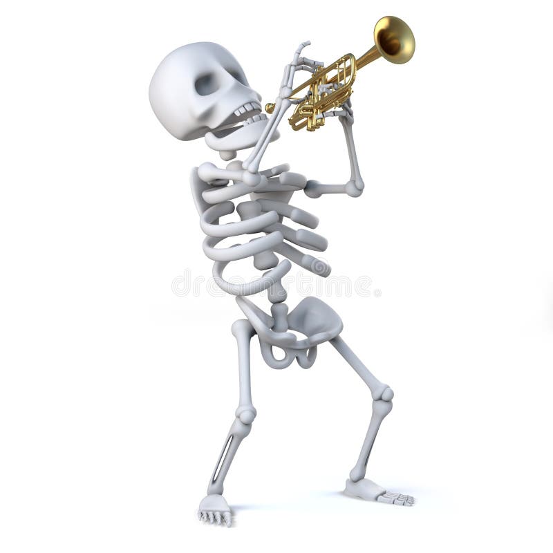 3d Skeleton blows his horn stock illustration. Illustration of isolated ...