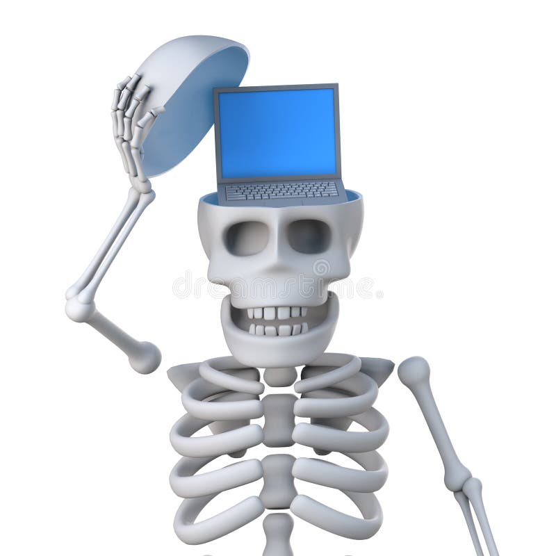 3d Skeleton Reveals a Laptop Inside Its Skull Stock Illustration ...