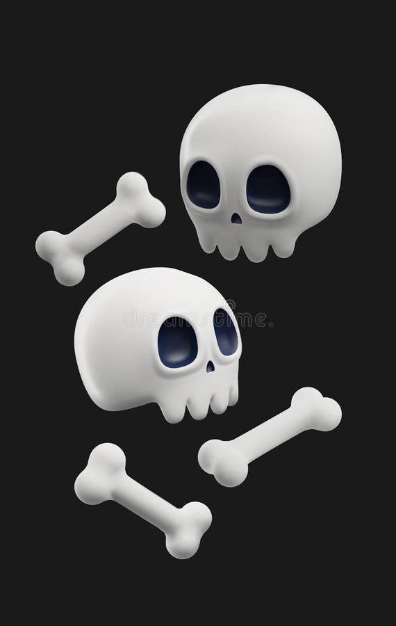 3d Skull and Bones Floating, Vector Illustration Isolated on Black ...