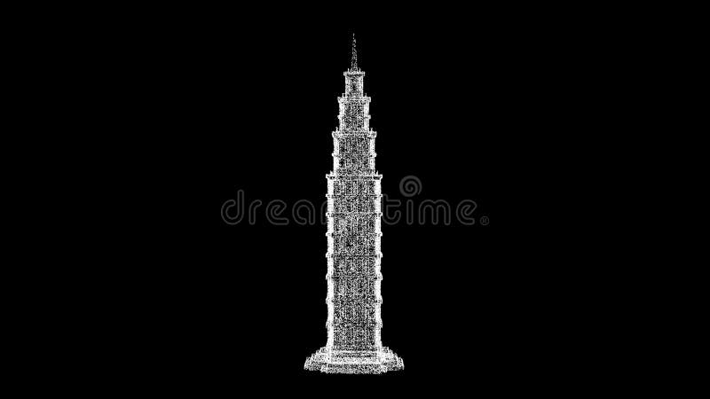 3D Skyscraper Building on Black Background. Object Made of Shimmering ...