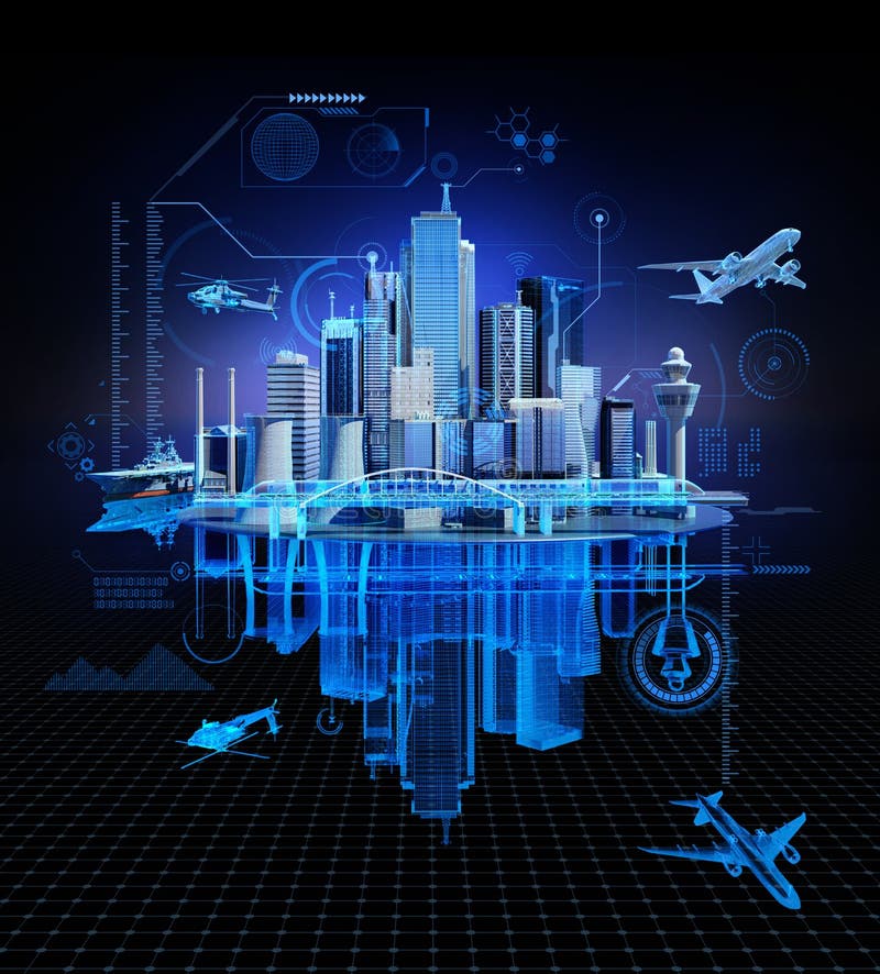 3D Skyscraper Building, Smart City Simulation HUD Digital Screen ...