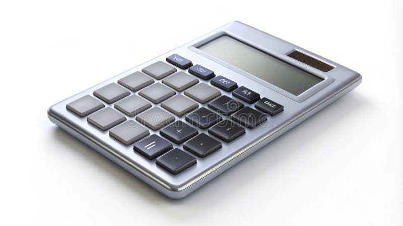 3D Sleek, Silver Calculator with a Digital Display, Isolated on a White ...
