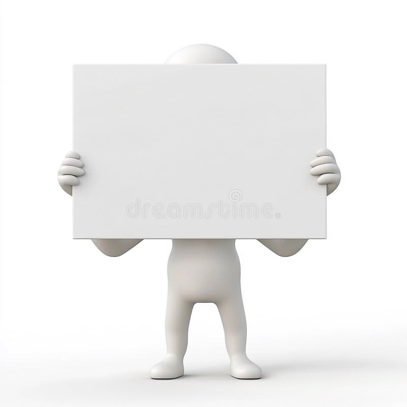 3D Small Character Holding a Blank White Sign Board for Your Message ...