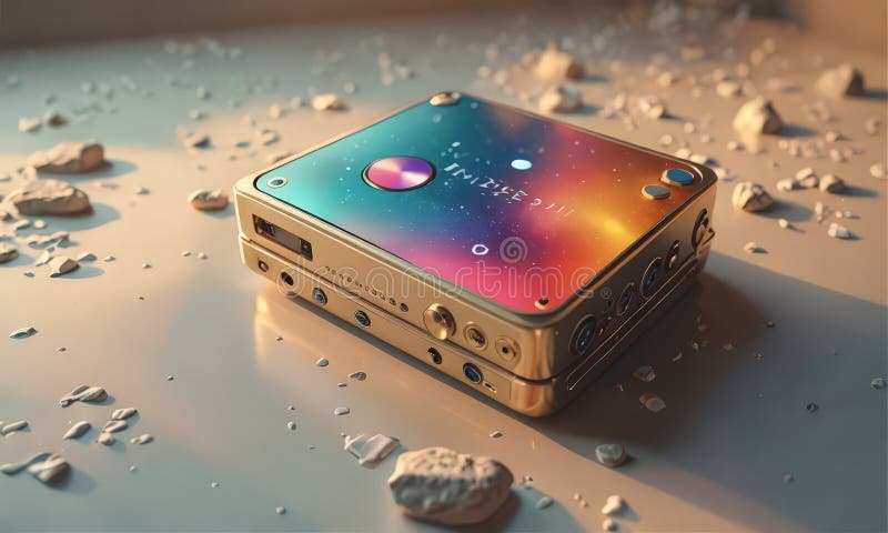 3D Small Electronic Device with Colorful, Abstract Design Sits on White ...