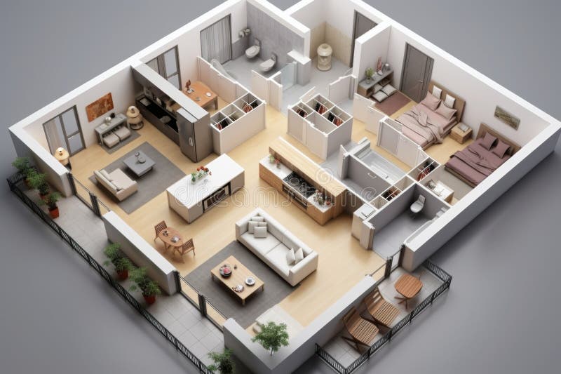 3d Small House Model Resting on Detailed Architecture Floorplan for ...