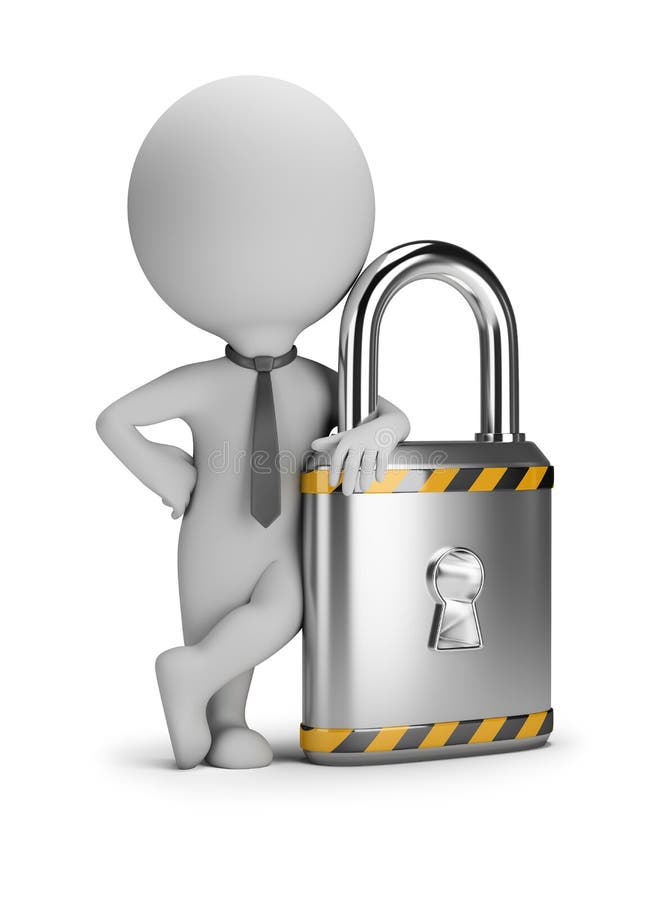 3d Small People - Businessman Next To the Lock Stock Illustration ...